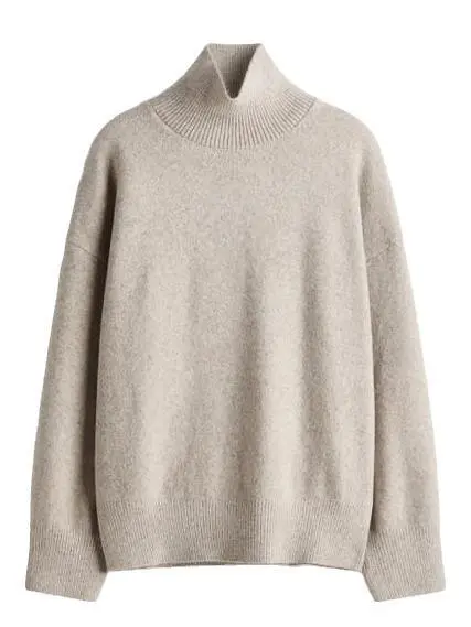 H&m Oversized Turtleneck Jumper - Light Taupe Melange