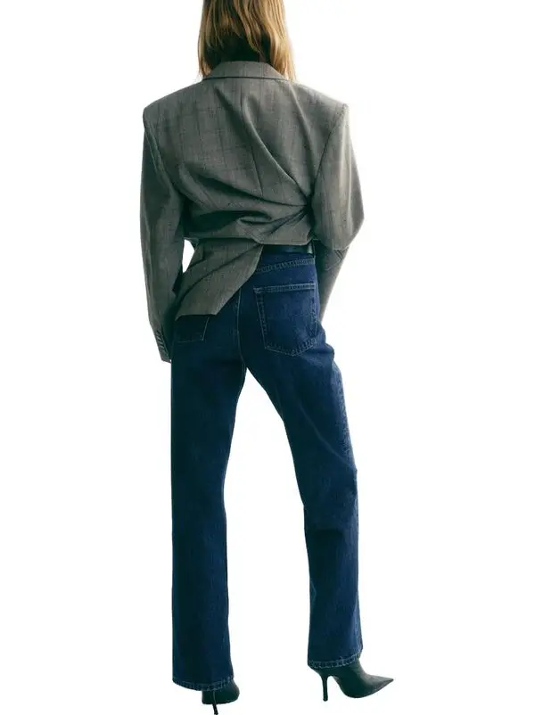 H&m Straight High Rise Jeans - Dark Denim Blue