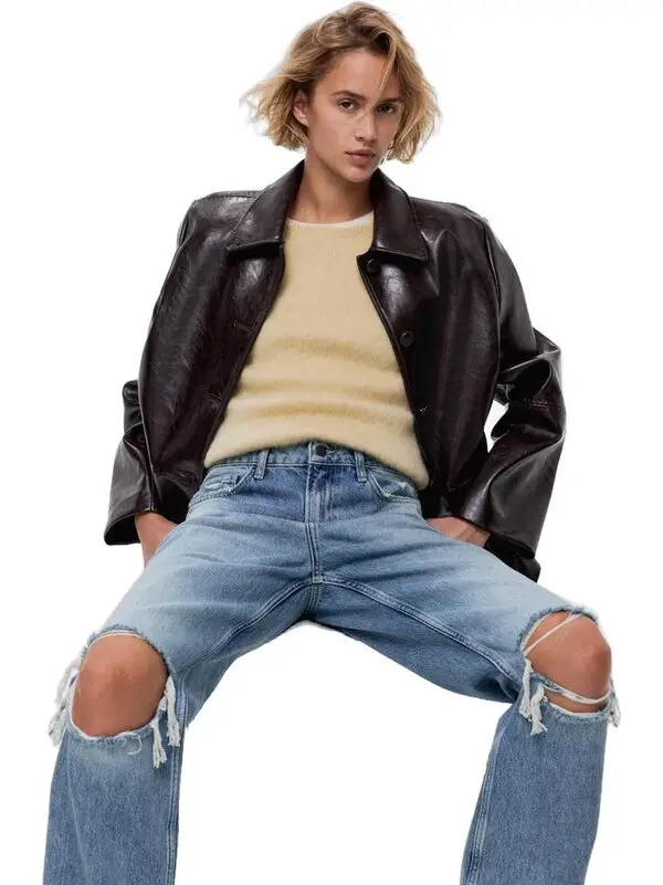 H&m Straight High Rise Jeans - Distressed Denim