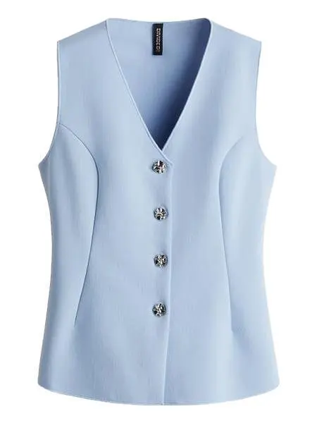 H&m Tailored Jersey Waistcoat With Hammered Metal Buttons - Light Blue