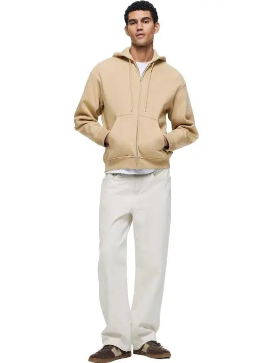 H&m Loose Fit Zip-through Hoodie - Beige
