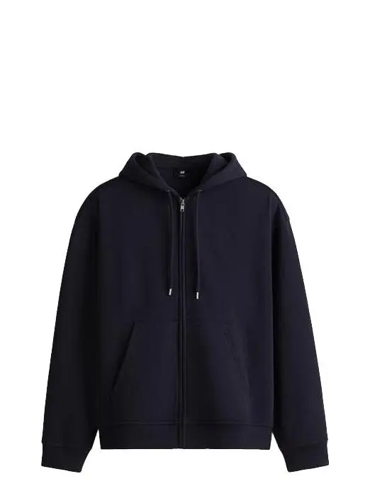 H&m Loose Fit Zip-through Hoodie With Drawstring And Pockets - Dark Blue