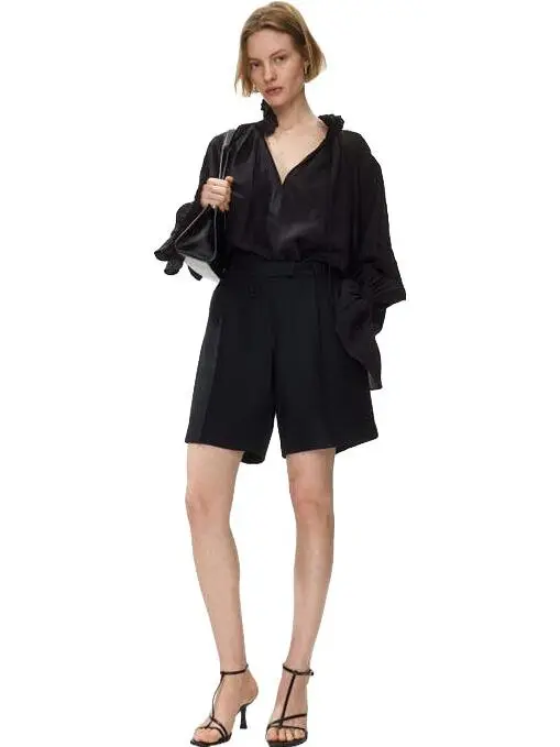 H&m Textured Viscose Blend Bermuda Shorts - Black