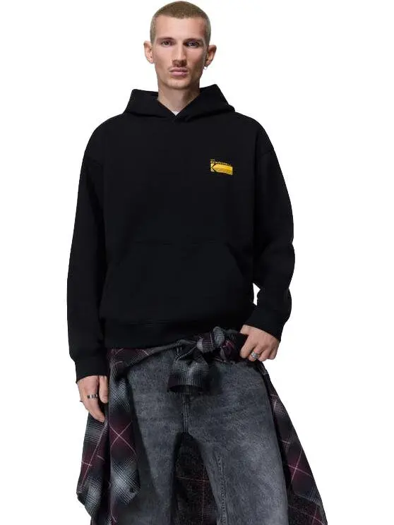 H&m Loose-fit Printed Hooded Sweatshirt - Black/kodak