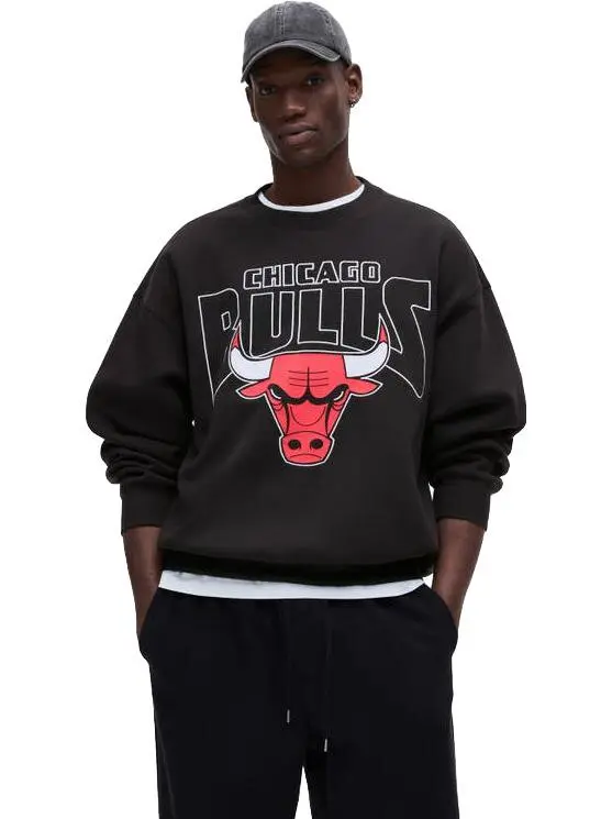 H&m Oversized Fit Printed Sweatshirt - Black/nba