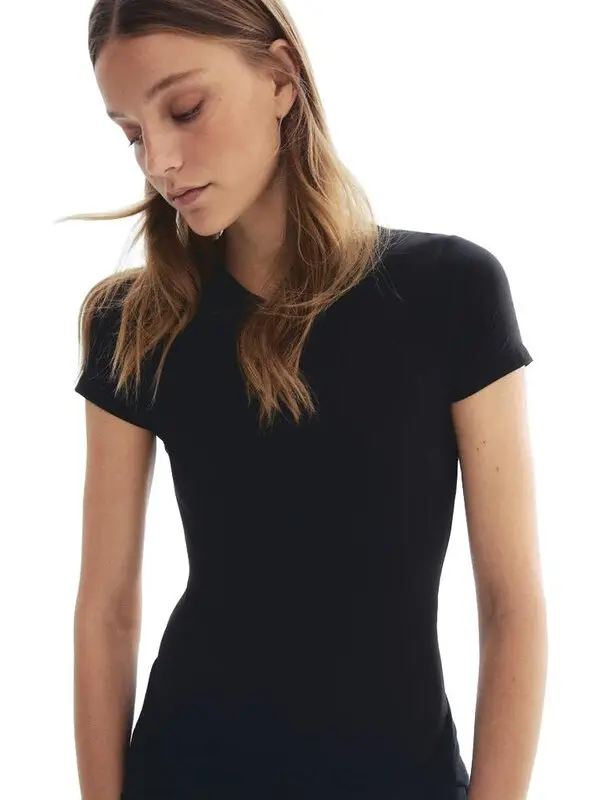H&m Short-sleeved Microfiber Bodysuit - Black