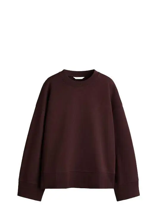 H&m Oversized Cotton Sweatshirt With Ribbed Accents - Dark Brown