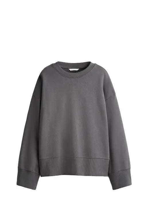 H&m Oversized Cotton Sweatshirt With Ribbed Accents - Dark Gray