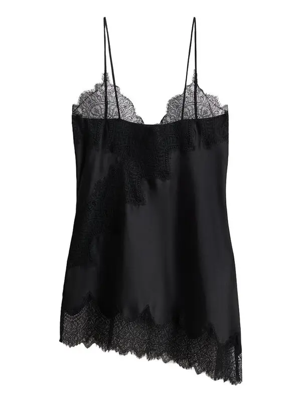 H&m Lace-trimmed Strappy Satin Top - Black