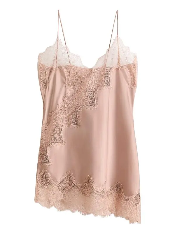 H&m Lace-trimmed Strappy Satin Top - Light Dusty Pink