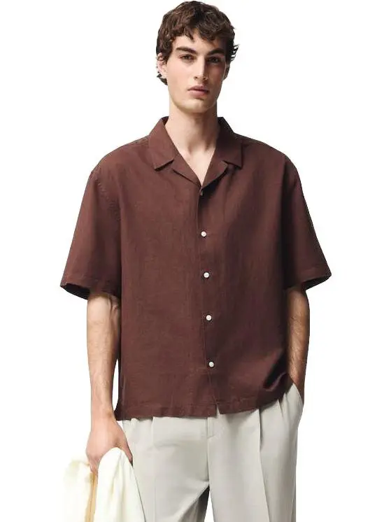 H&m Relaxed-fit Linen-blend Resort Shirt - Brown