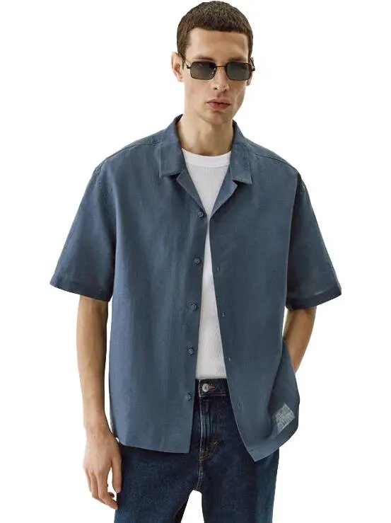 H&m Relaxed-fit Linen-blend Resort Shirt - Dusty Blue