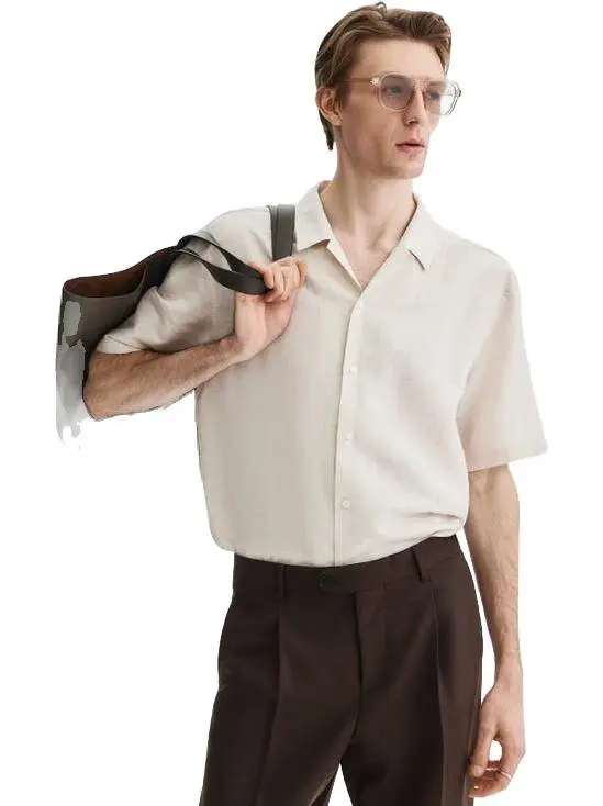 H&m Relaxed-fit Linen-blend Resort Shirt - Light Beige