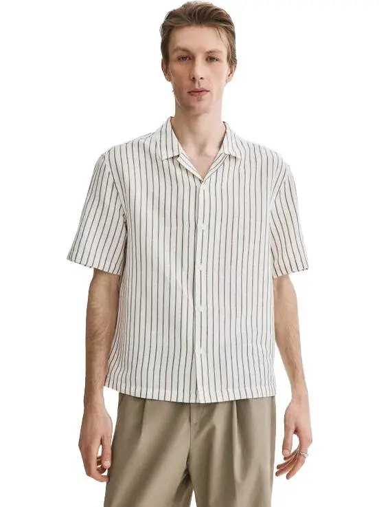 H&m Relaxed Fit Linen-blend Resort Shirt - White/striped