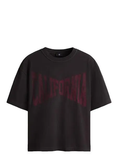 H&m Loose Fit Printed T-shirt - Dark Brown/california