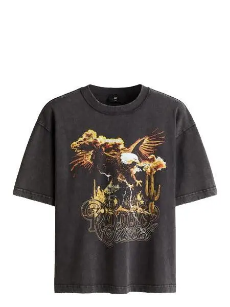H&m Loose Fit Printed T-shirt - Dark Gray/rodeo Sunset