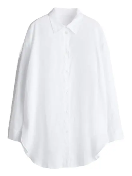 H&m Linen Loose-fit Shirt With Button Front - White