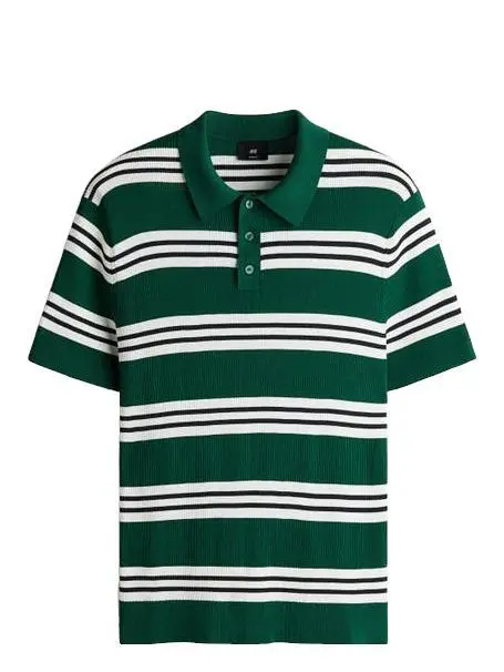 H&m Regular Fit Polo Shirt - Green/striped