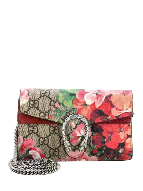 Gucci Blooms Print Gg Coated Canvas Super Mini Crossbody Bag - Brown