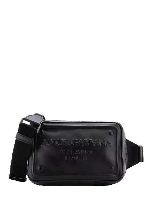 Dolce & Gabbana Raised Logo Embossed Leather Crossbody Bag - Black
