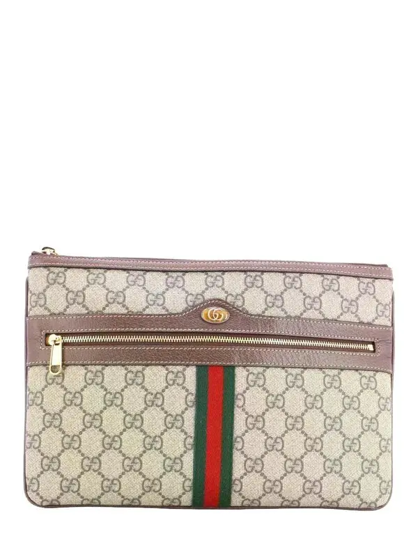 Gucci Ophidia Zip Pouch Gg Coated Canvas Large Clutch Bag - Brown