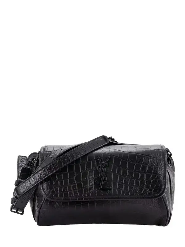 Saint Laurent Niki Crocodile Embossed Leather Belt Bag - Black
