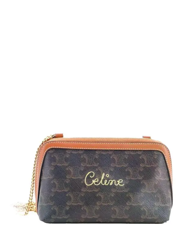 Celine Triomphe Coated Canvas Shoulder Bag With Chain Strap - Brown