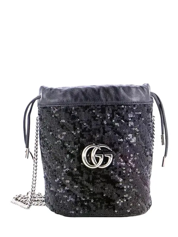 Gucci Gg Marmont Sequined Mini Bucket Bag - Black