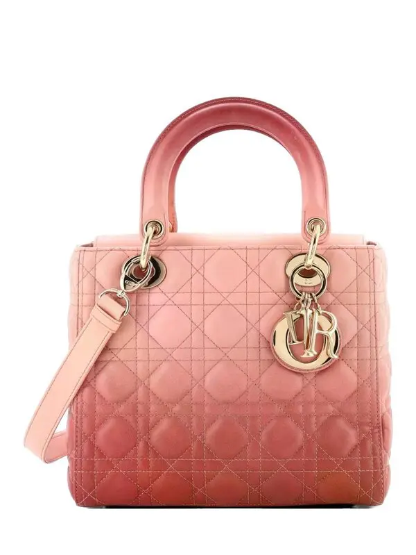 Dior Lady Cannage Quilt Lambskin Medium Satchel - Pink