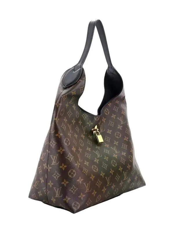 LOUIS VUITTON Flower Monogram Canvas Leather Hobo Bag - Black