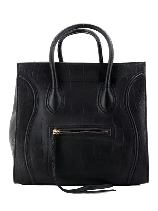 Celine Phantom Bag Crocodile Embossed Leather Medium Tote Bag - Black
