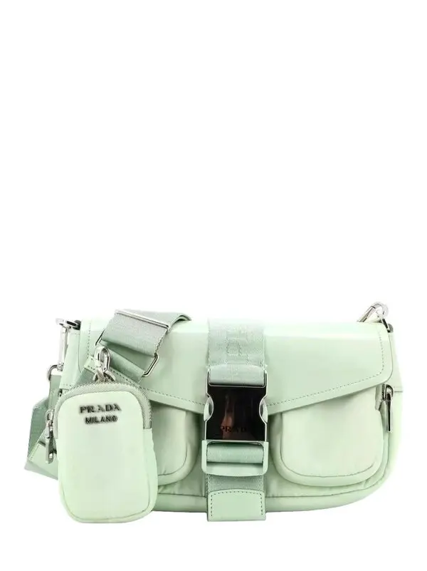 Prada Spazzolato Leather And Tessuto Crossbody Bag With Buckle - Green