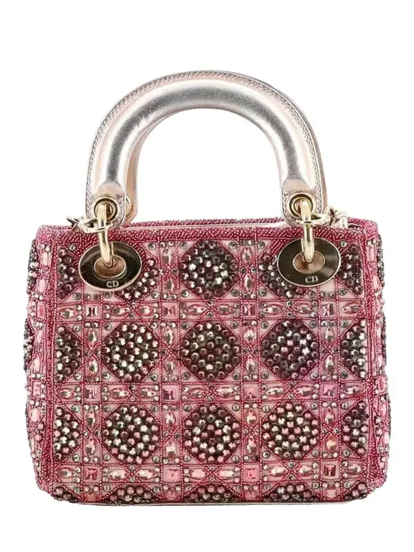 Dior Lady Beaded Satin Mini Satchel With Chain Strap - Metallic