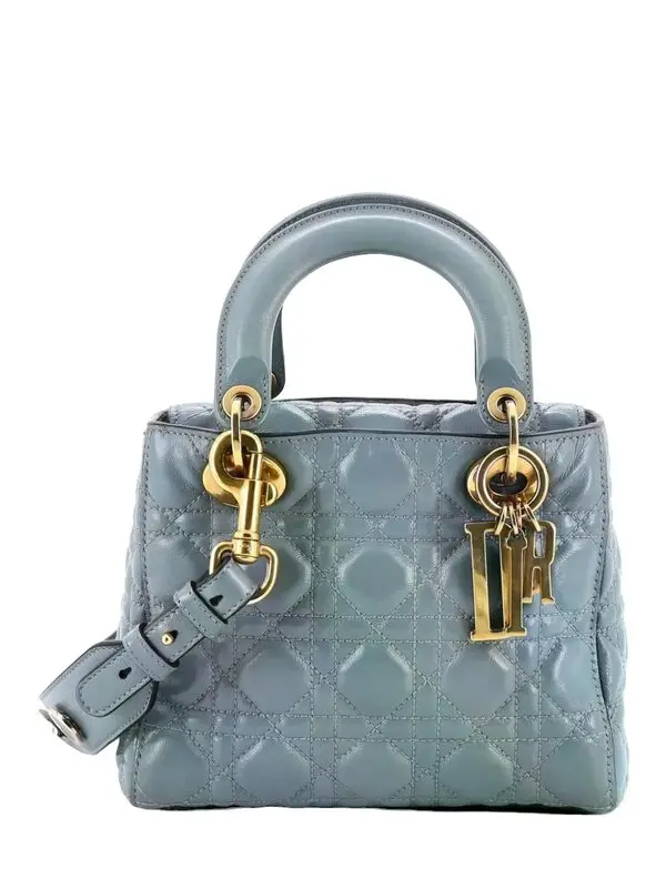 Dior Cannage Quilt Lambskin Satchel - Blue