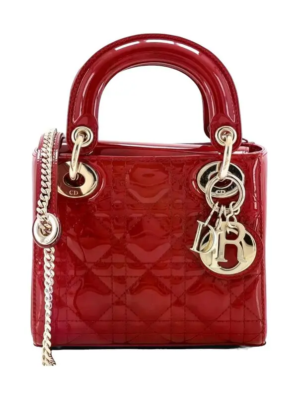 Dior Lady Chain Bag Cannage Quilt Patent Mini Satchel - Red