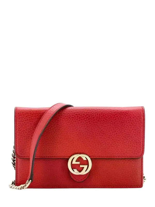 Gucci Interlocking Wallet On Chain Leather Crossbody Bag - Red