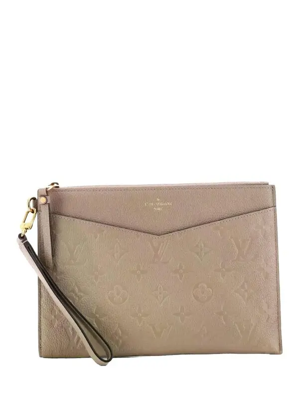 LOUIS VUITTON Pochette Melanie Monogram Empreinte Leather Clutch Bag - Neutrals