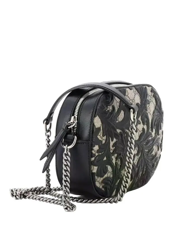 Gucci Chain Arabesque Gg Coated Canvas With Leather Mini Crossbody Bag - Black