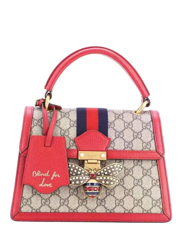 Gucci Queen Margaret Top Handle Bag Gg Coated Canvas Small Satchel - Red