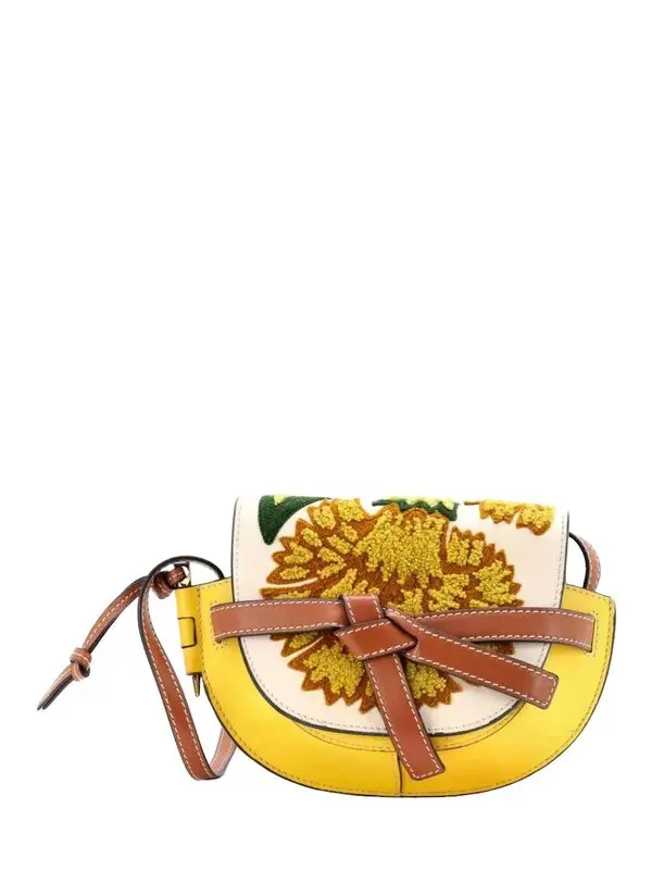 Loewe Gate Small Leather Crossbody Bag With Floral Applique - Yellow
