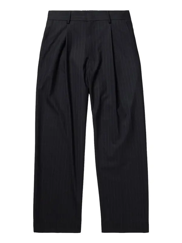 Nn07 Kay 10037 Wide-leg Pleated Pinstriped Trousers - Blue