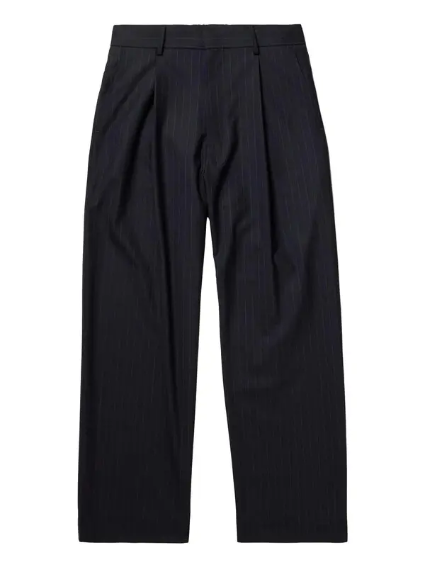 Nn07 Kay 10037 Wide-leg Pleated Pinstriped Trousers - Navy