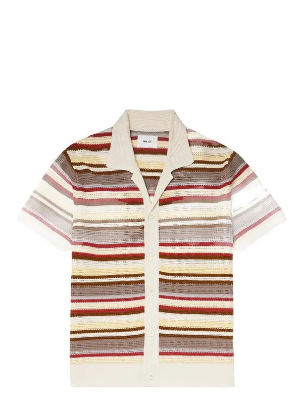 Nn07 Lars 60019 Camp-collar Striped Organic Cotton Shirt - Neutrals