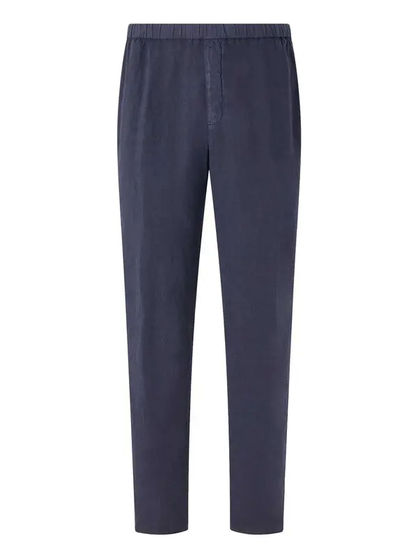 Boglioli Tapered Linen Drawstring Trousers - Navy