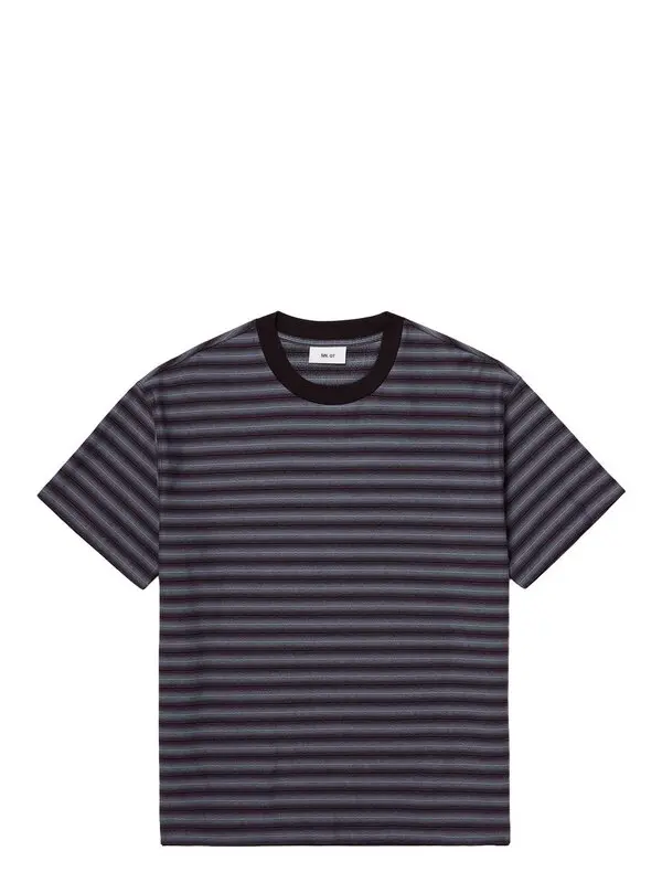 Nn07 Lionel 30017 Striped Cotton-jacquard T-shirt - Blue