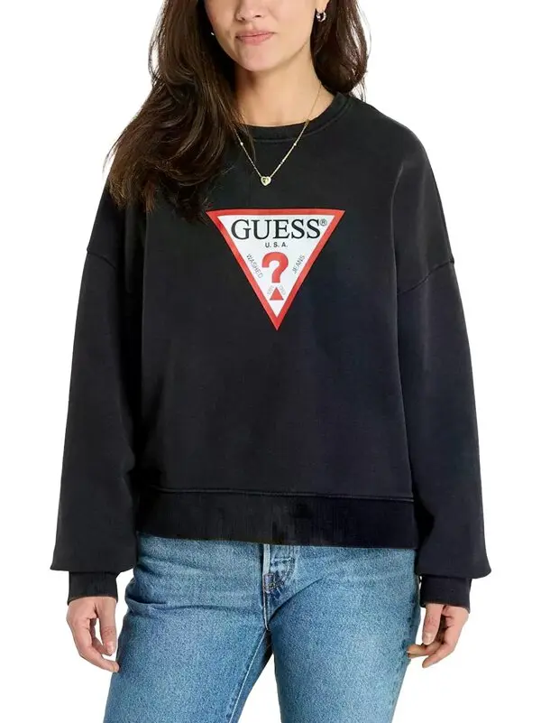 Guess Logo Print Crewneck Sweatshirt - Black