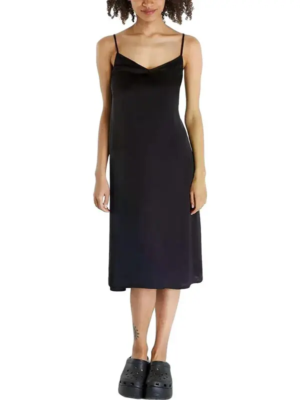 URBAN CLASSICS Satin V-neck Dress - Black