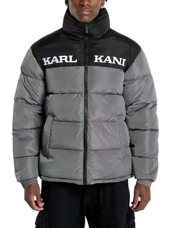 KARL KANI Padded Logo Print High Neck Jacket - Grey