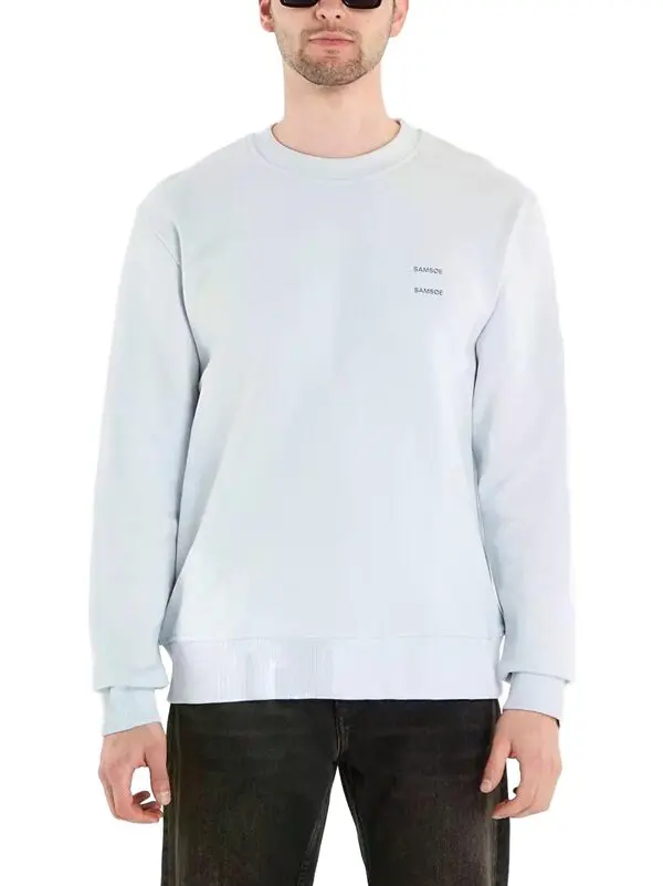 SAMSOE SAMSOE Logo Print Crew Neck Sweatshirt - Blue