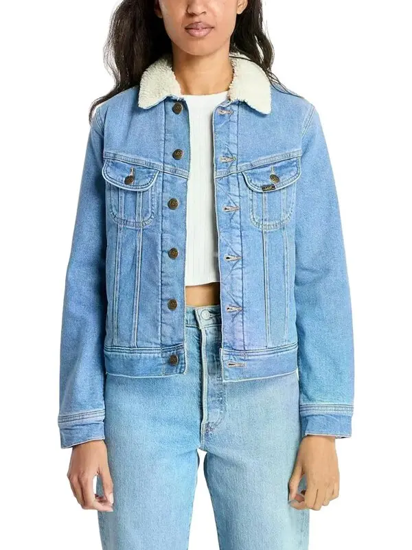 LEEM Rider Denim Jacket With Shearling Collar - Blue